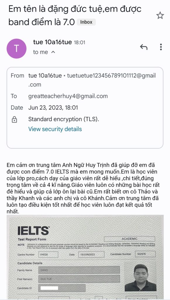 ĐẶNG ĐỨC TUỆ - IELTS 7.0 - THI LẦN ĐẦU TIÊN