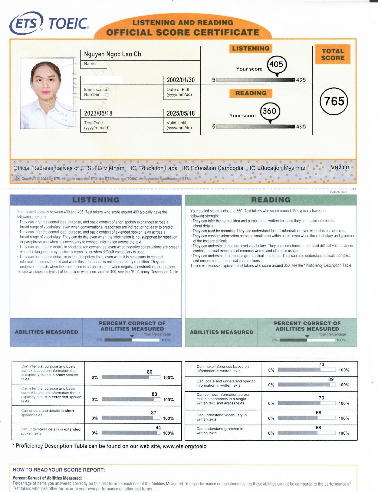 NGUYỄN NGỌC LAN CHI - TOEIC 765, HỌC 3 THÁNG, THI LẦN ĐẦU TIÊN