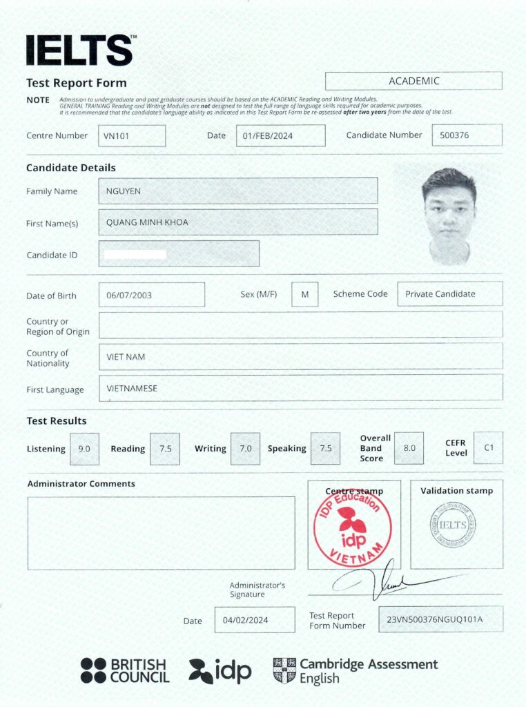 ĐẠT IELTS 8.0 TRONG LẦN THI ĐẦU TIÊN DÙ CHỈ LUYỆN 2 THÁNG